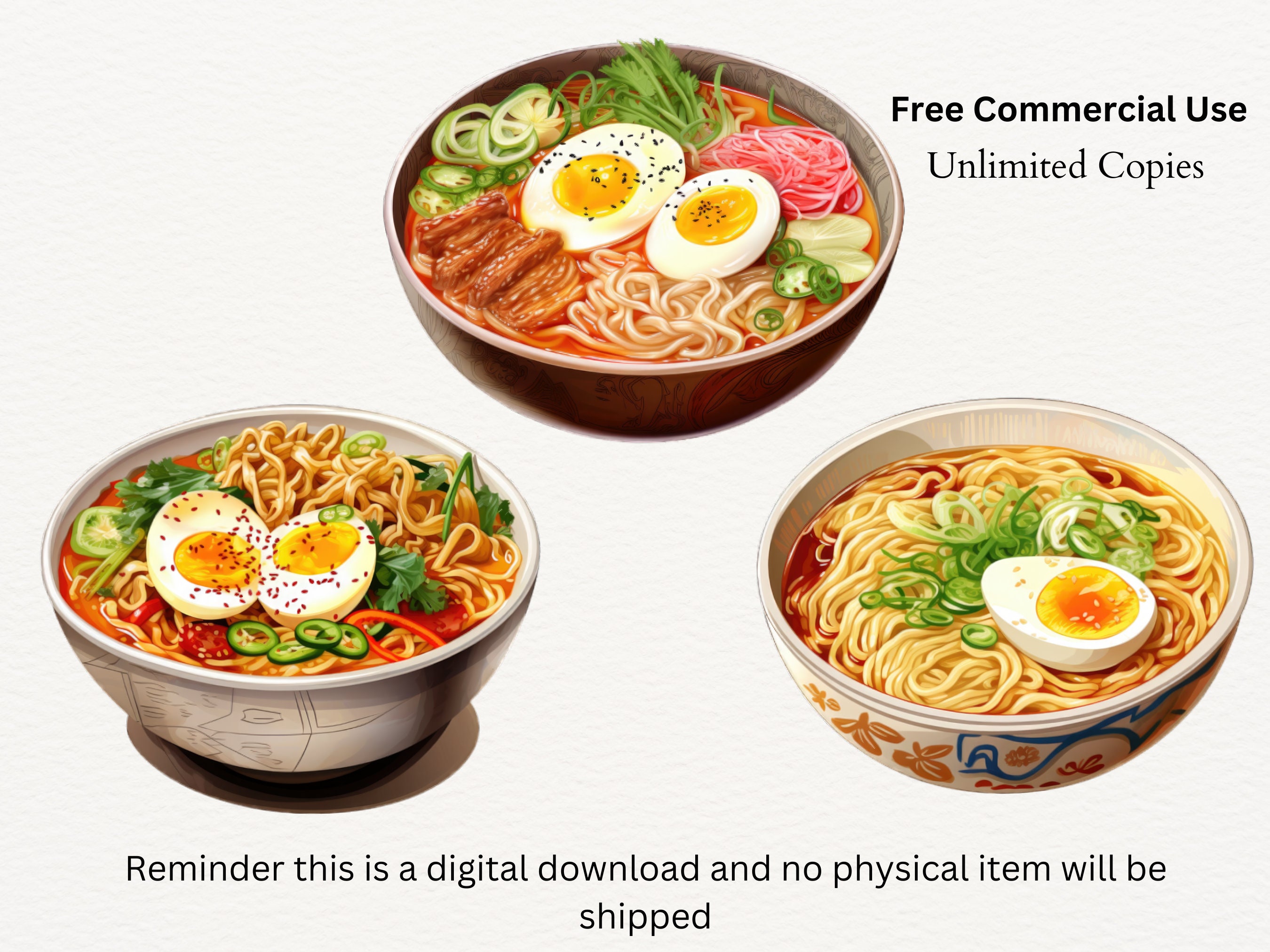 Watercolor Ramen Clipart Bundle, Digital Asian Food Illustration PNG ...