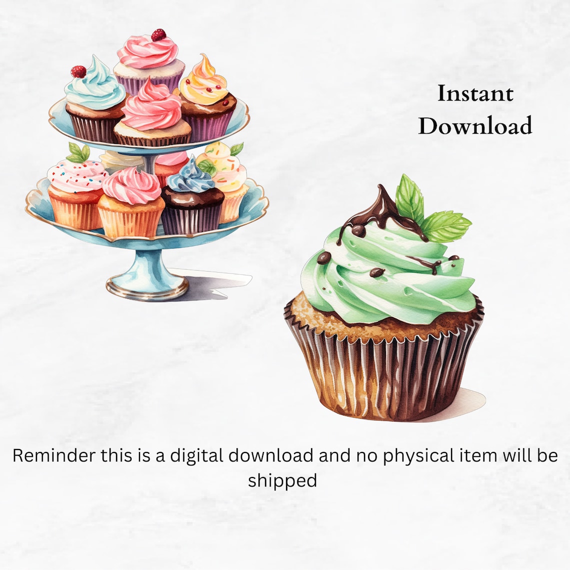 Watercolor Birthday Cupcake Clipart, Party Invitations, Dessert ...