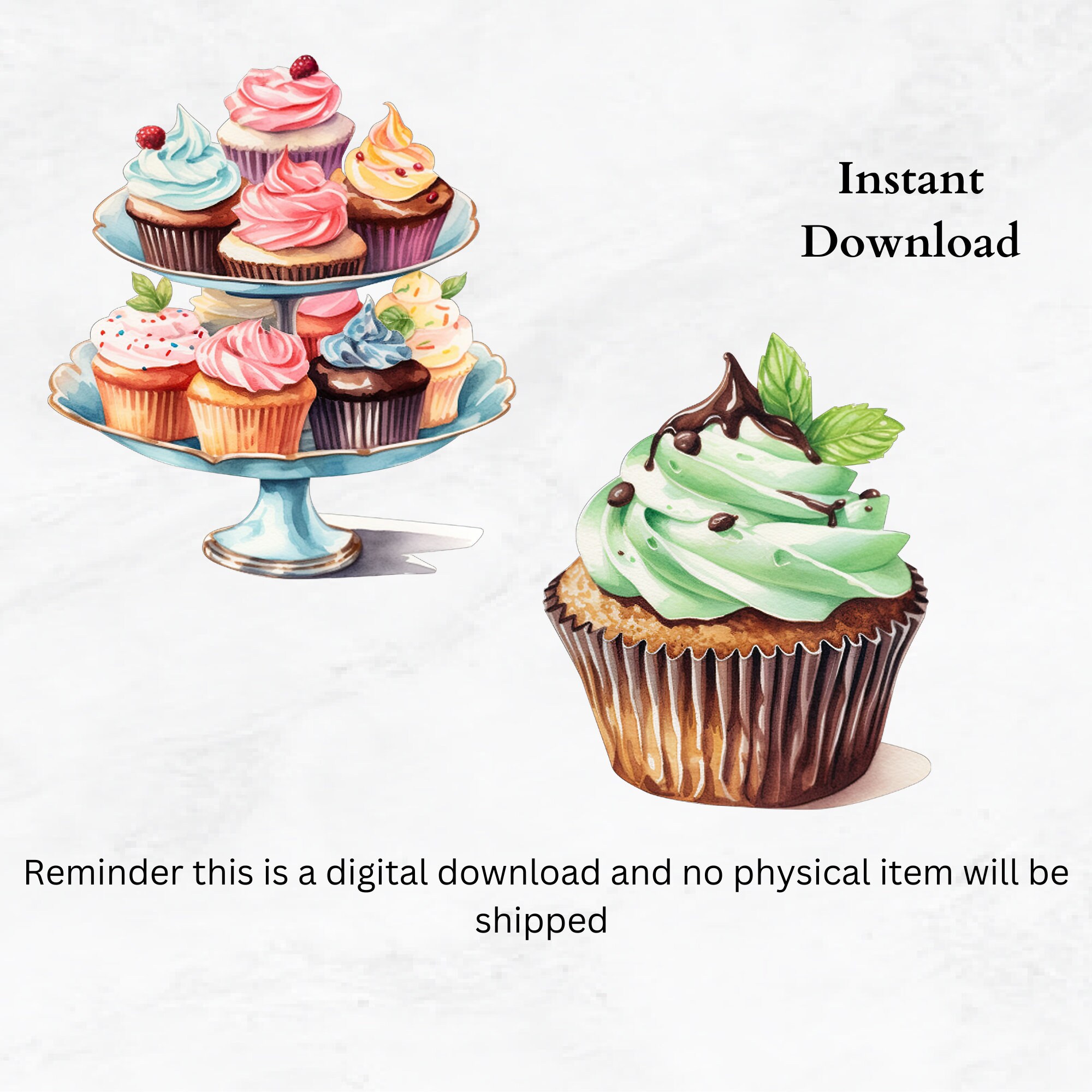 Watercolor Birthday Cupcake Clipart, Party Invitations, Dessert ...