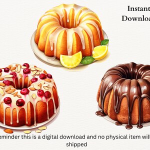 Bundt Cake Watercolor Clipart Bundle, Cute Digital Bundt Cake ...
