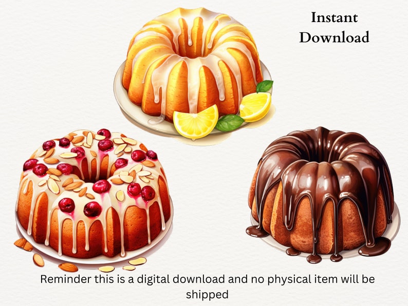 Bundt Cake Watercolor Clipart Bundle, Cute Digital Bundt Cake ...