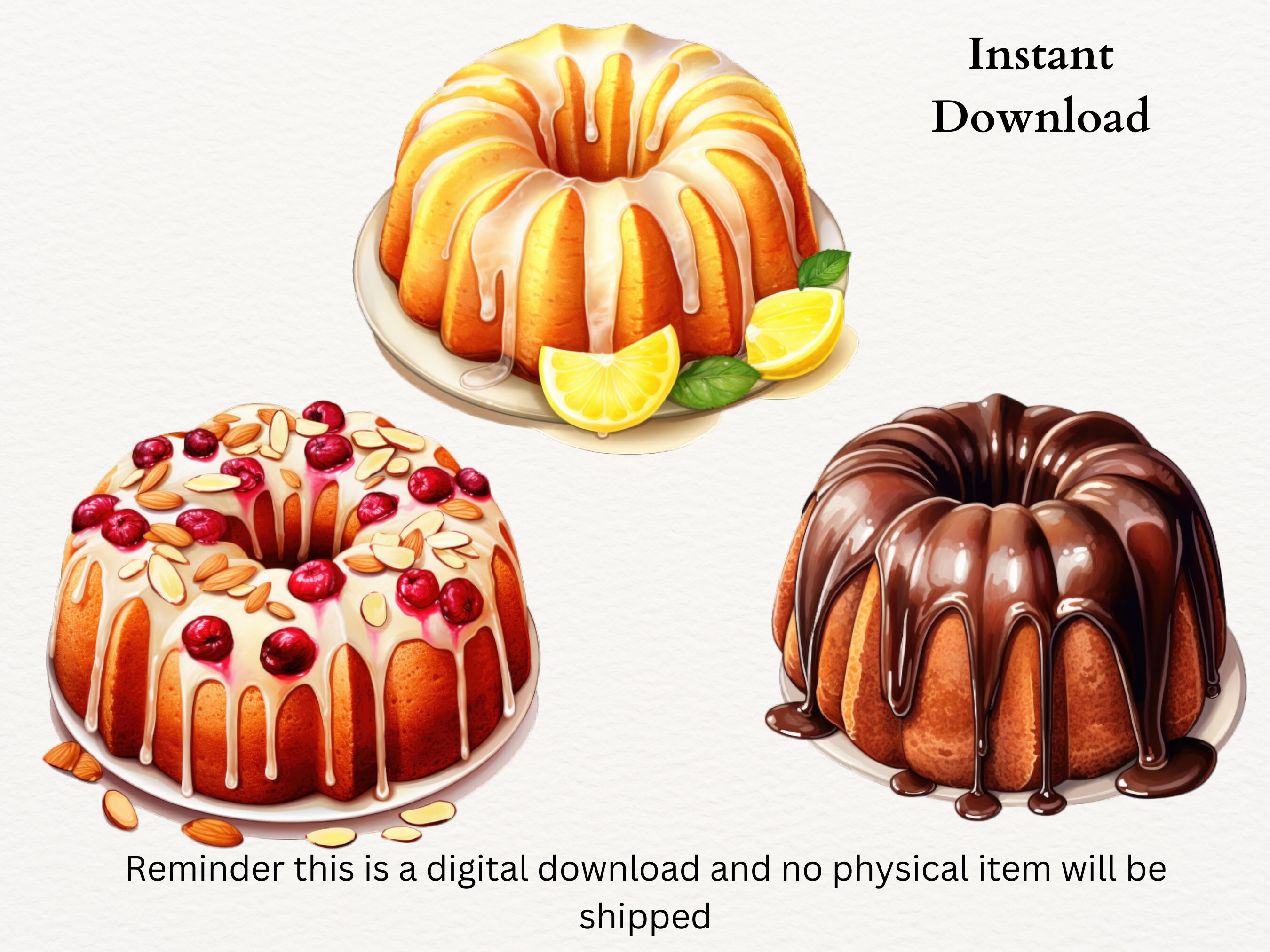 Bundt Cake Watercolor Clipart Bundle, Cute Digital Bundt Cake ...