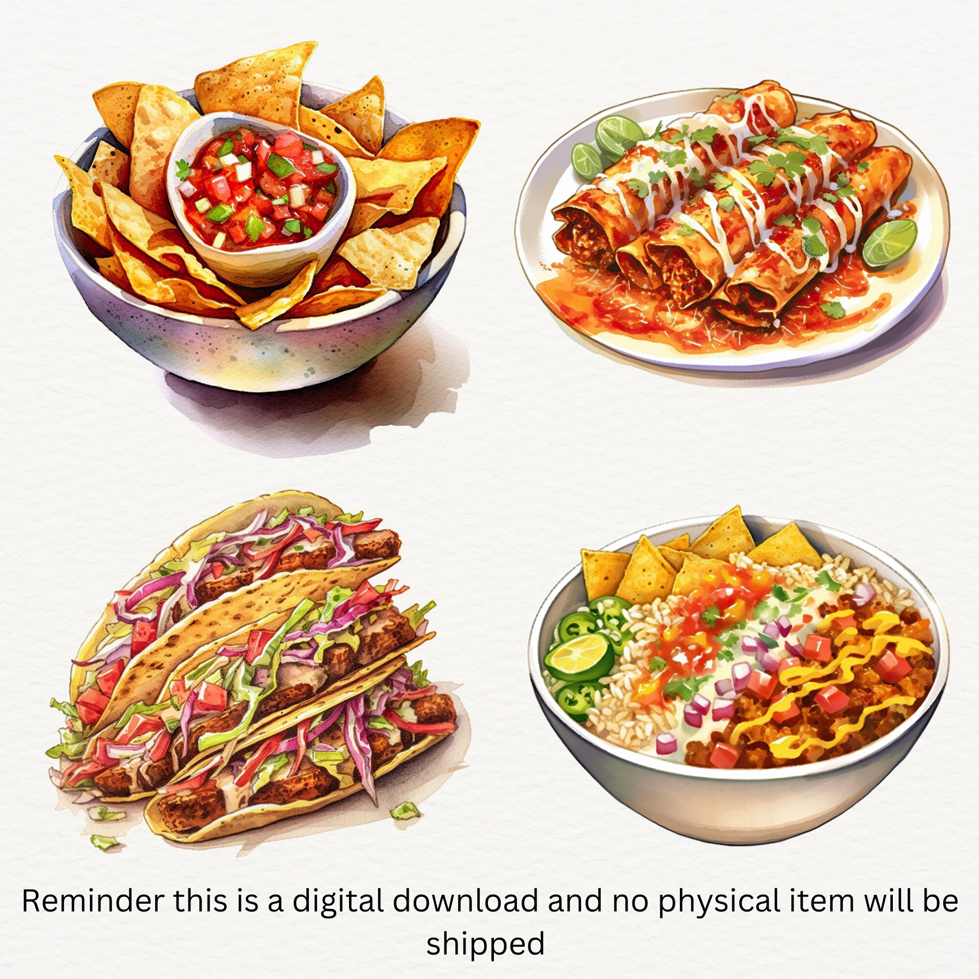 Mexican Food Watercolor Clipart Bundle| Tacos, Burritos, Enchiladas ...