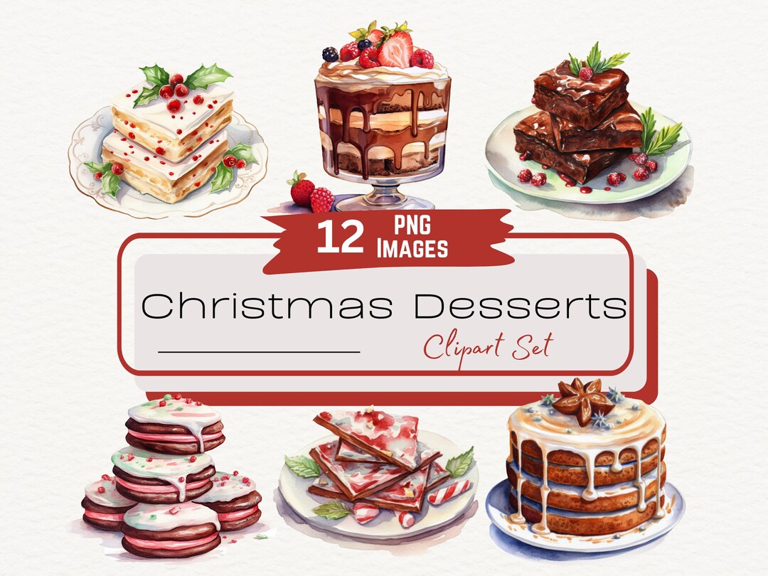 Christmas Desserts Watercolor Clipart Set, Christmas Cookies, Holiday ...