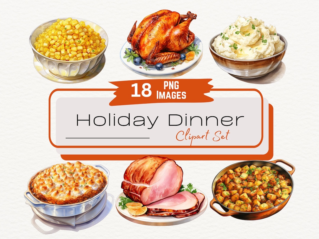 Watercolor Holiday Dinner Clipart, Thanksgiving Fall Dinner, Christmas ...