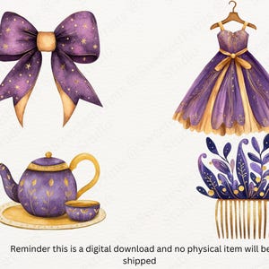 Cute Watercolor Purple Princess Clipart Bundle, Magical Fairytale Royal ...