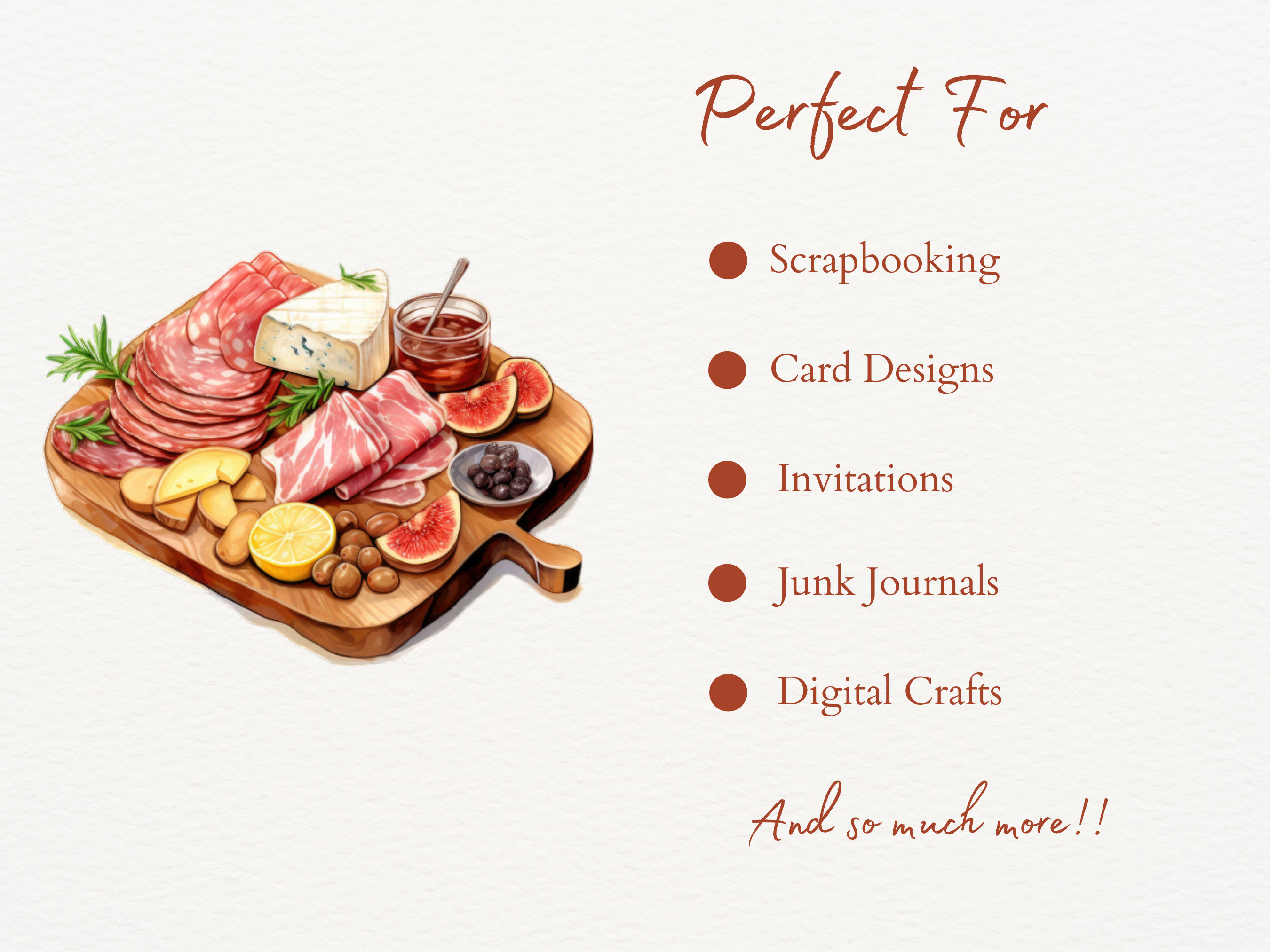 Watercolor Charcuterie Board Clipart Bundle, Artisan Meat and Cheese ...