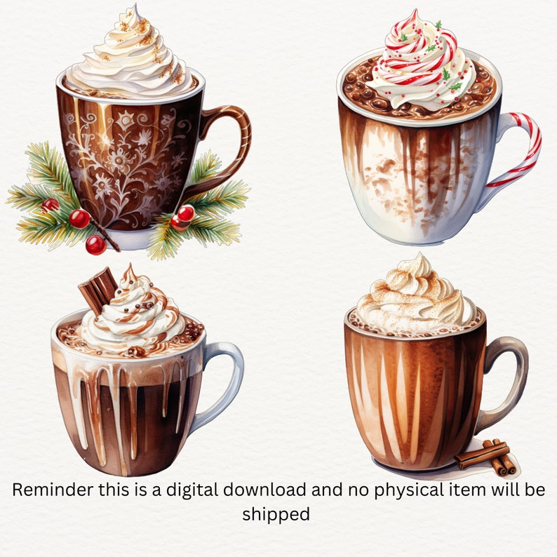 Hot Chocolate Watercolor Clipart Hot Cocoa Illustration - Etsy