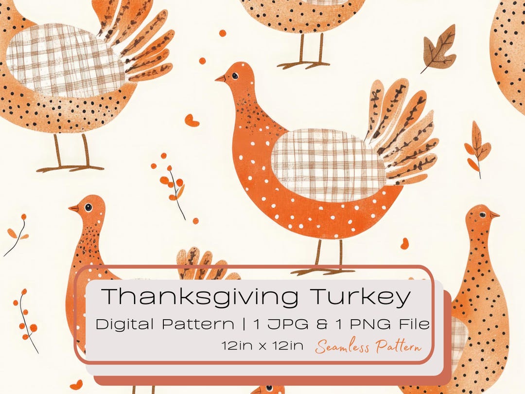 Watercolor Plaid Thanksgiving Turkey Seamless Digital Download, Fall ...