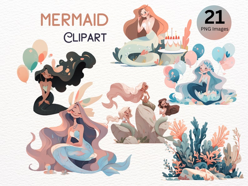 21 Mermaid Clipart Cute Mermaid PNG Underwater Fantasy Ocean PNG ...