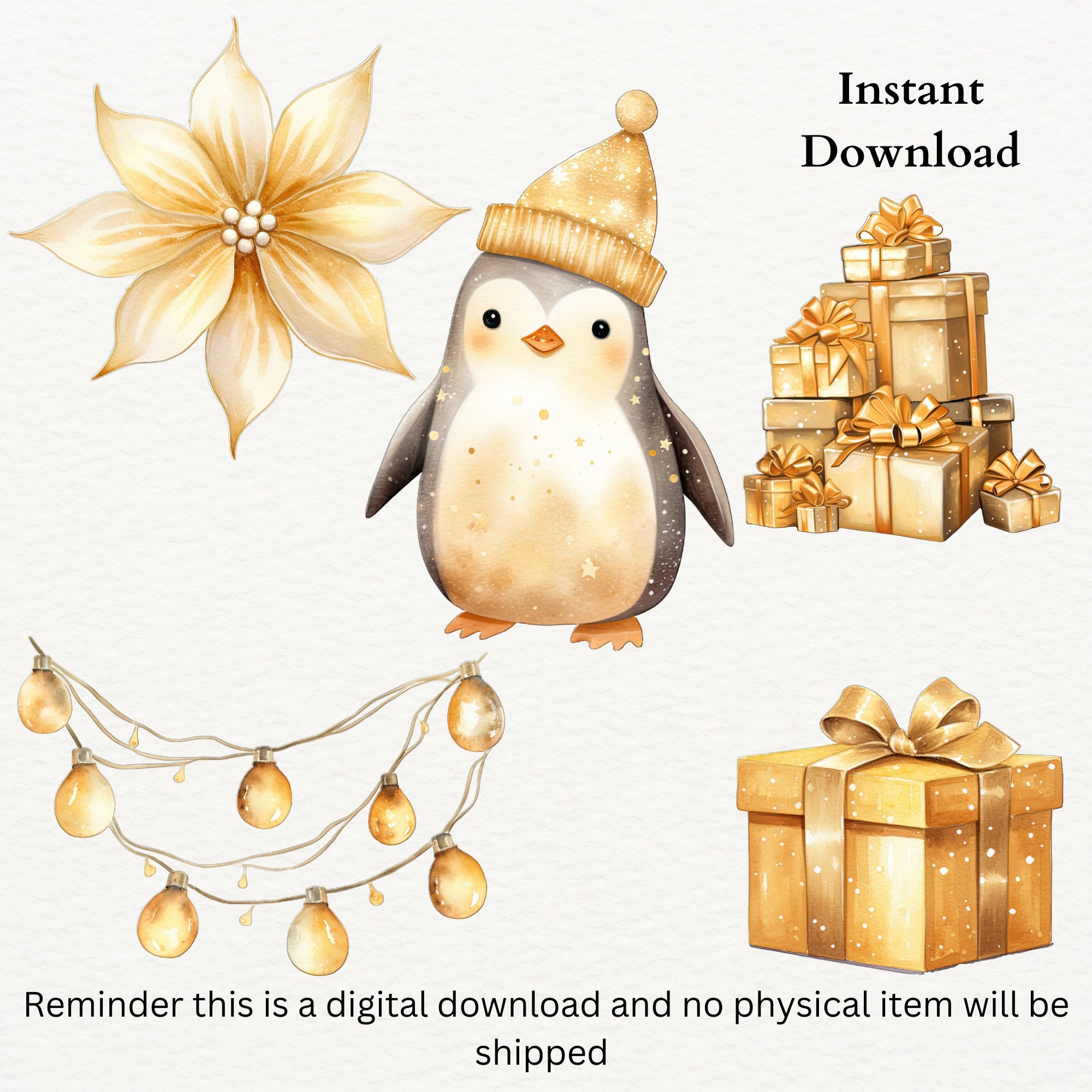 Gold Christmas Watercolor Clipart Set, Gold Santa, Gold Christmas Tree ...