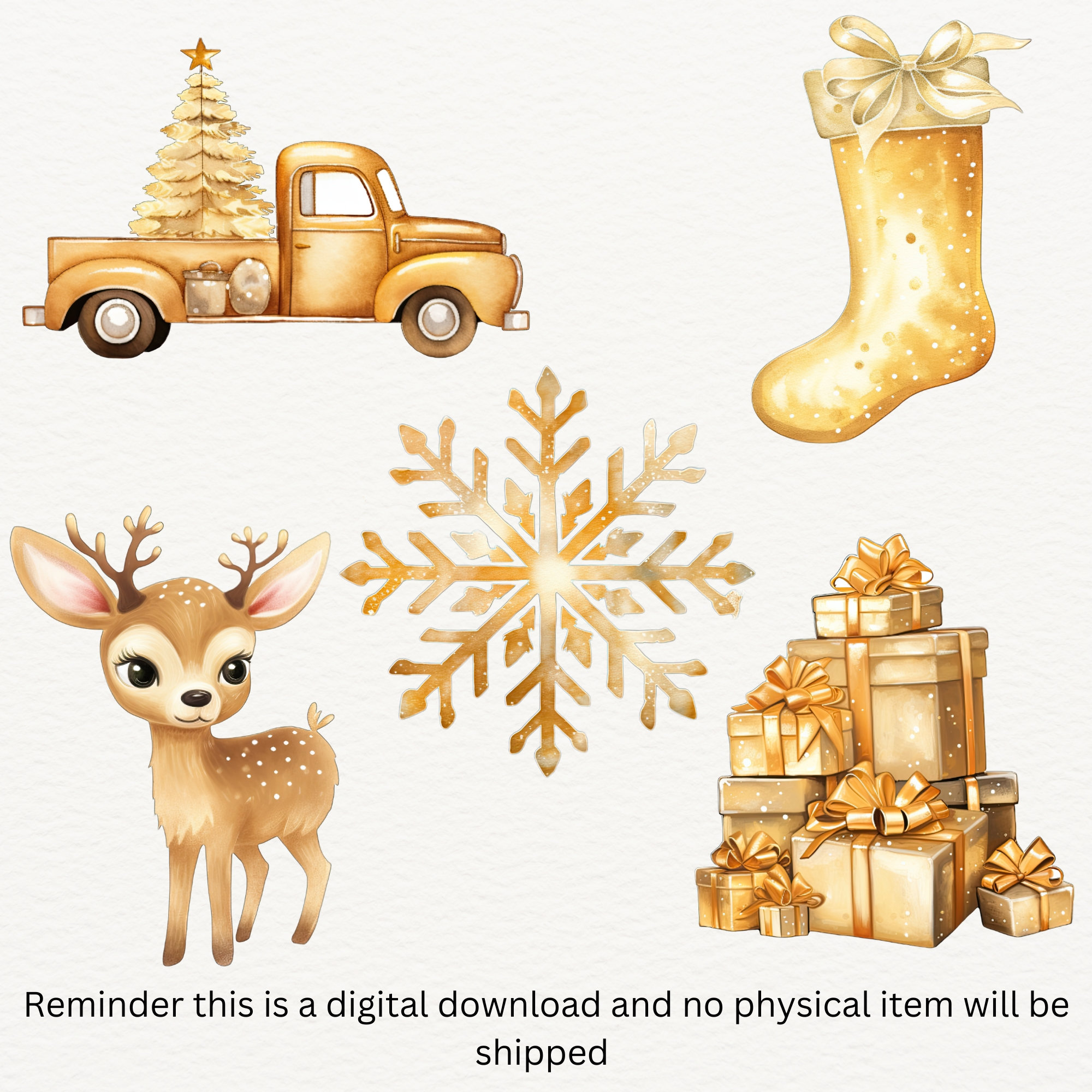 Gold Christmas Watercolor Clipart Set, Gold Santa, Gold Christmas Tree ...