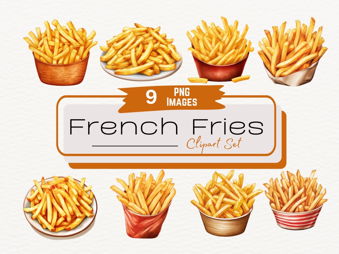 French Fries Watercolor Clipart Bundle, Fast Food Digital Illustration ...