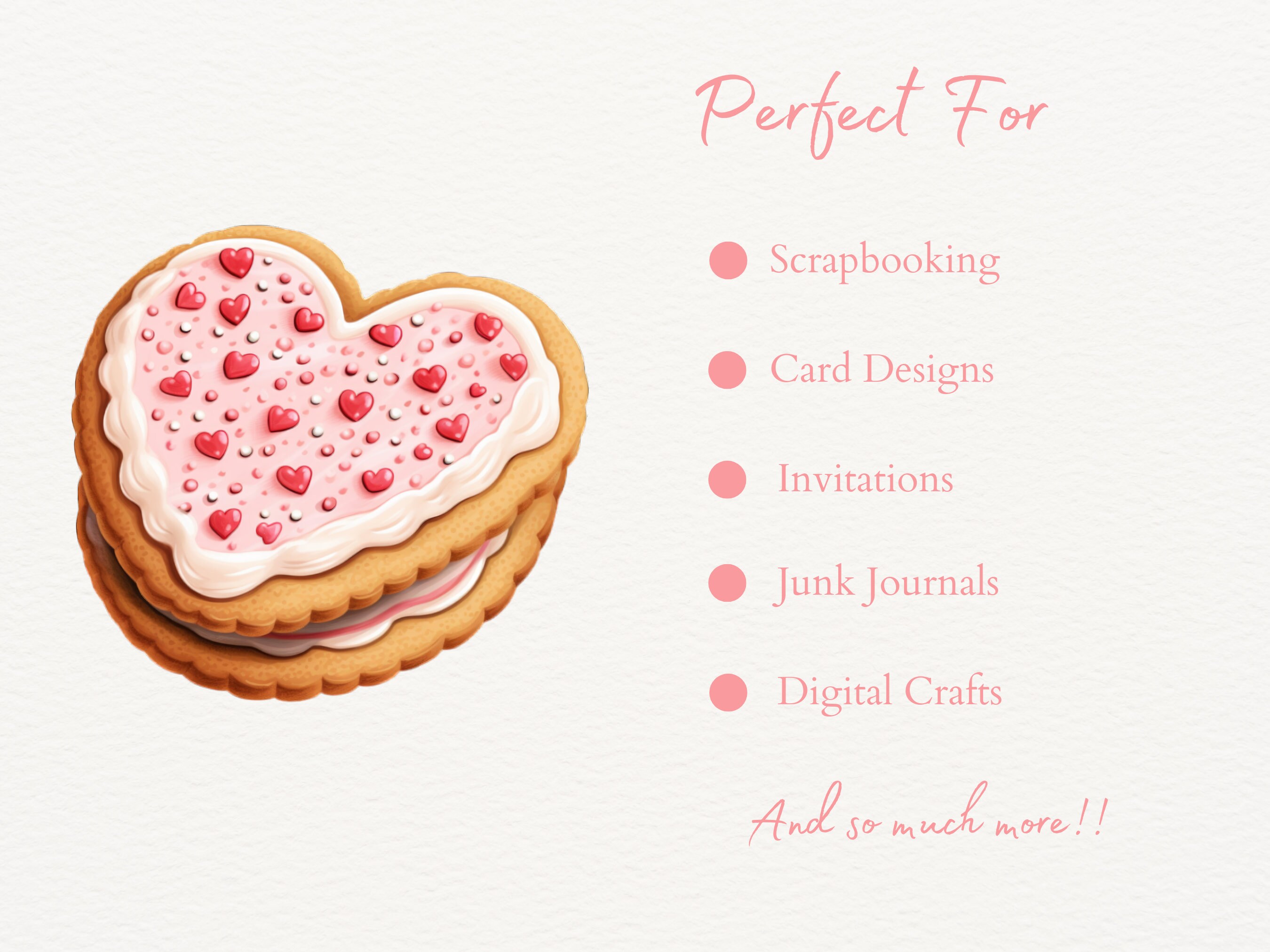 Cute Watercolor Valentine's Day Heart Cookie Clipart Bundle, Pink Red ...