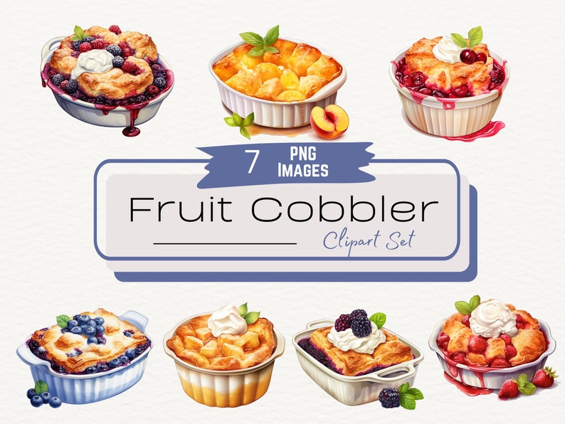 Watercolor Fruit Cobbler Dessert Clipart Bundle, Southern Peach Pastry ...