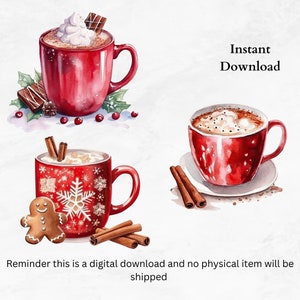 Hot Chocolate Watercolor Clipart Set, Transparent Holiday Cocoa ...
