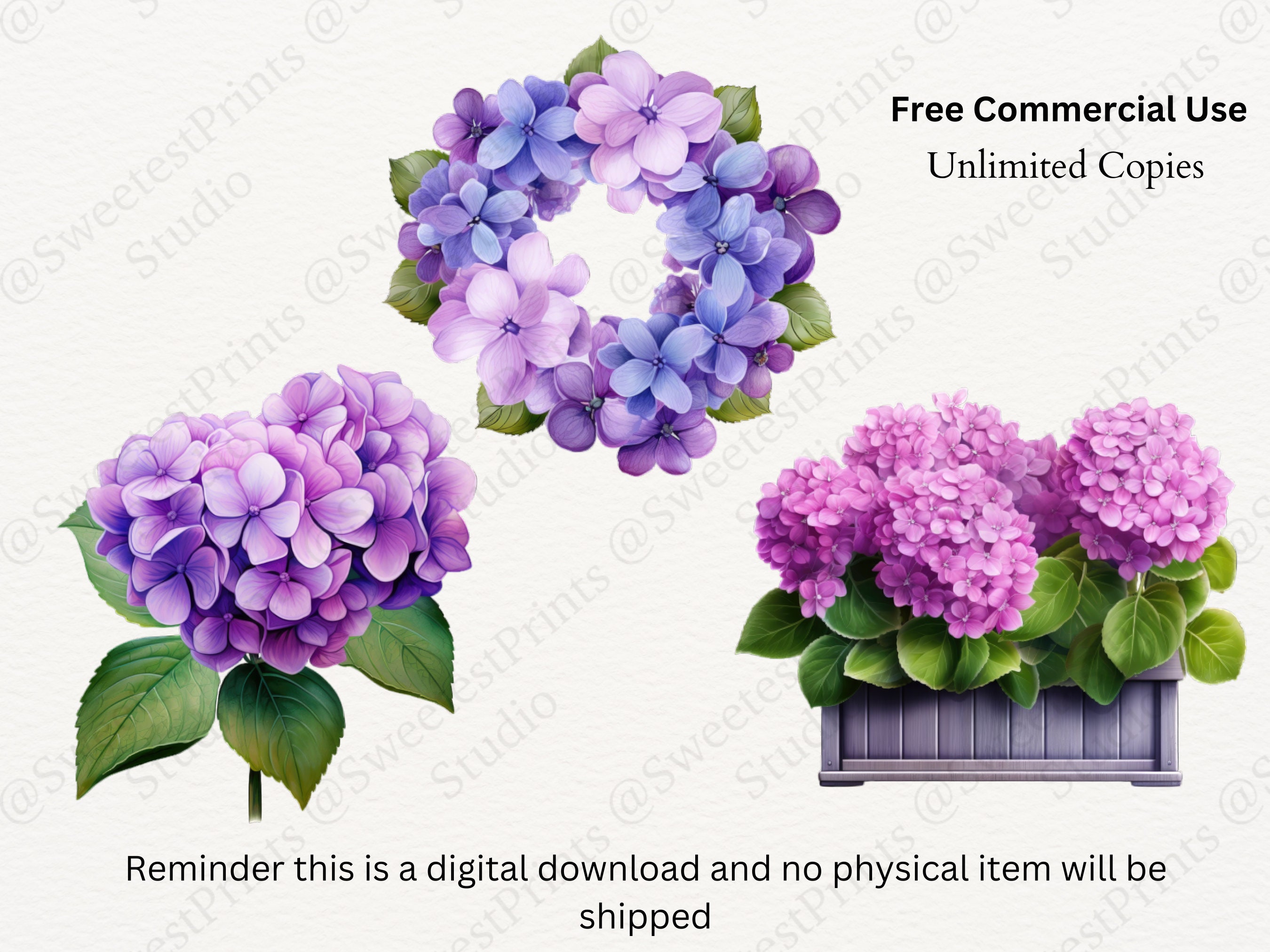 Watercolor Purple Hydrangea Clipart Bundle, Spring Bouquets ...