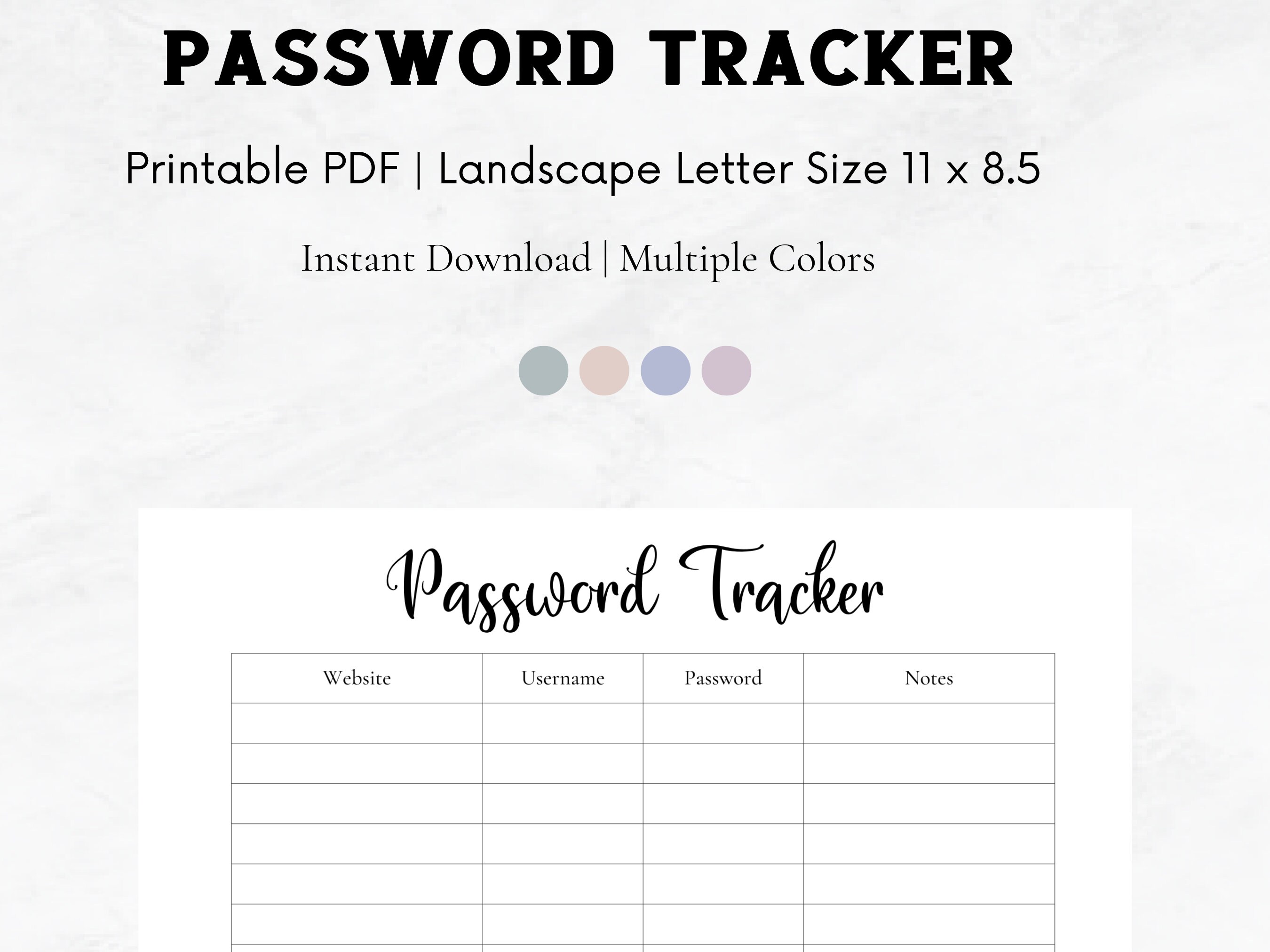 Password Tracker Instant Download Printable Bundle | Password Manager | Landscape Orientation ...
