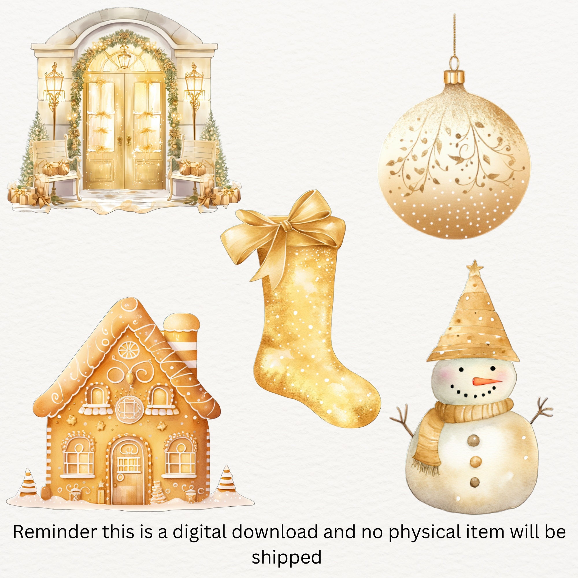 Gold Christmas Watercolor Clipart Set, Gold Santa, Gold Christmas Tree ...