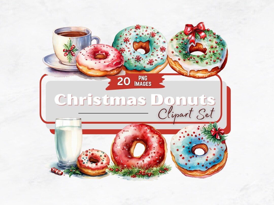 Christmas Donut Watercolor Clipart Transparent Donut - Etsy