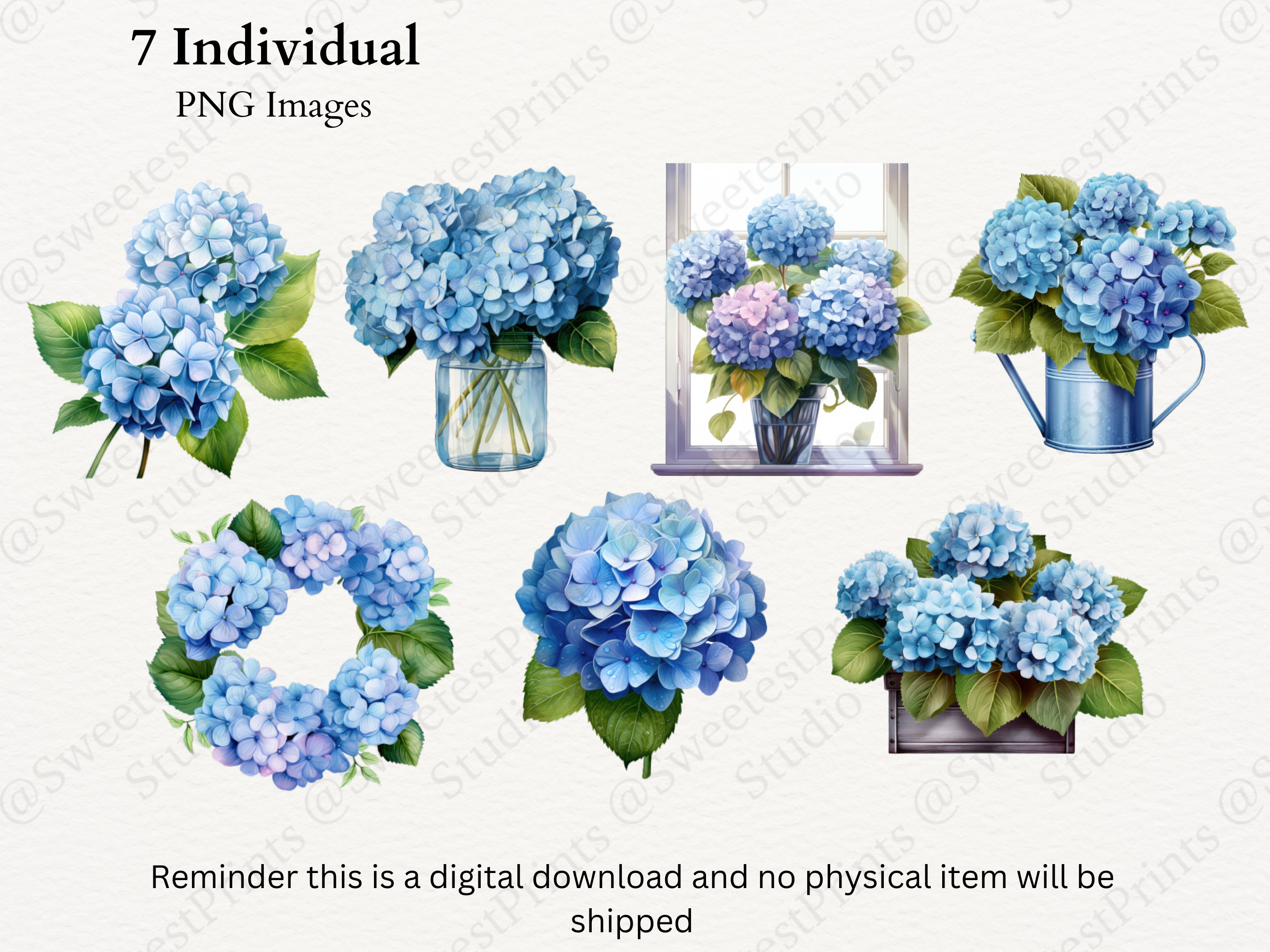 Watercolor Blue Hydrangea Clipart Bundle, Spring Floral Bouquets ...