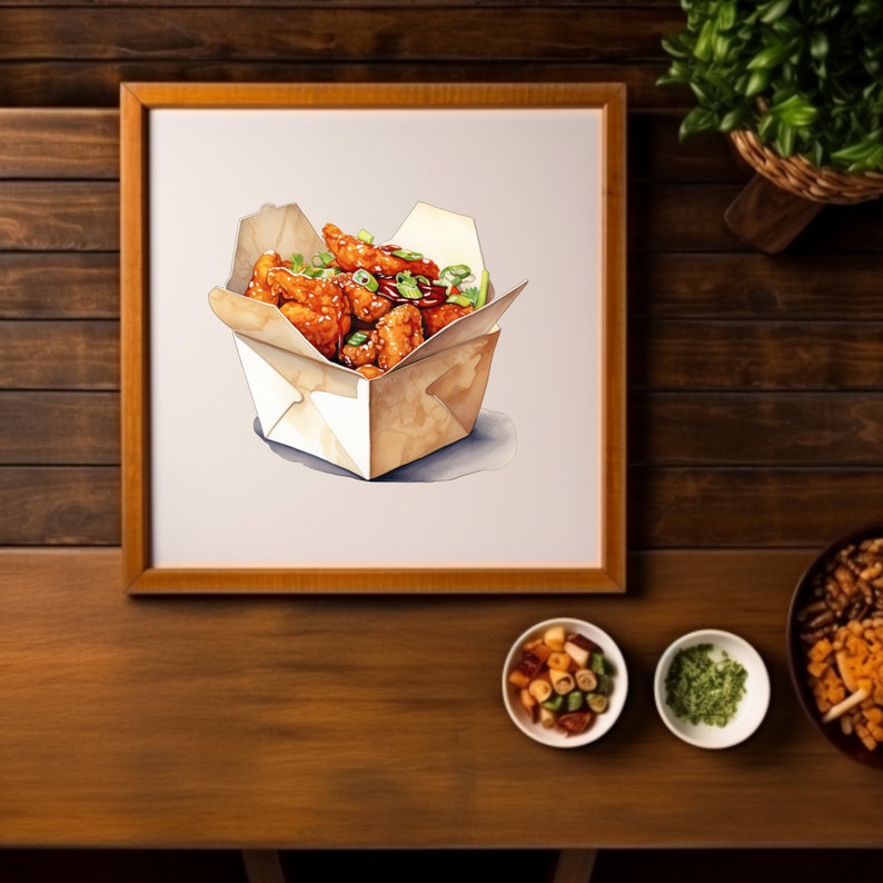 Single Takeout Chicken Watercolor Clipart, Sesame Chicken Chinese Food ...