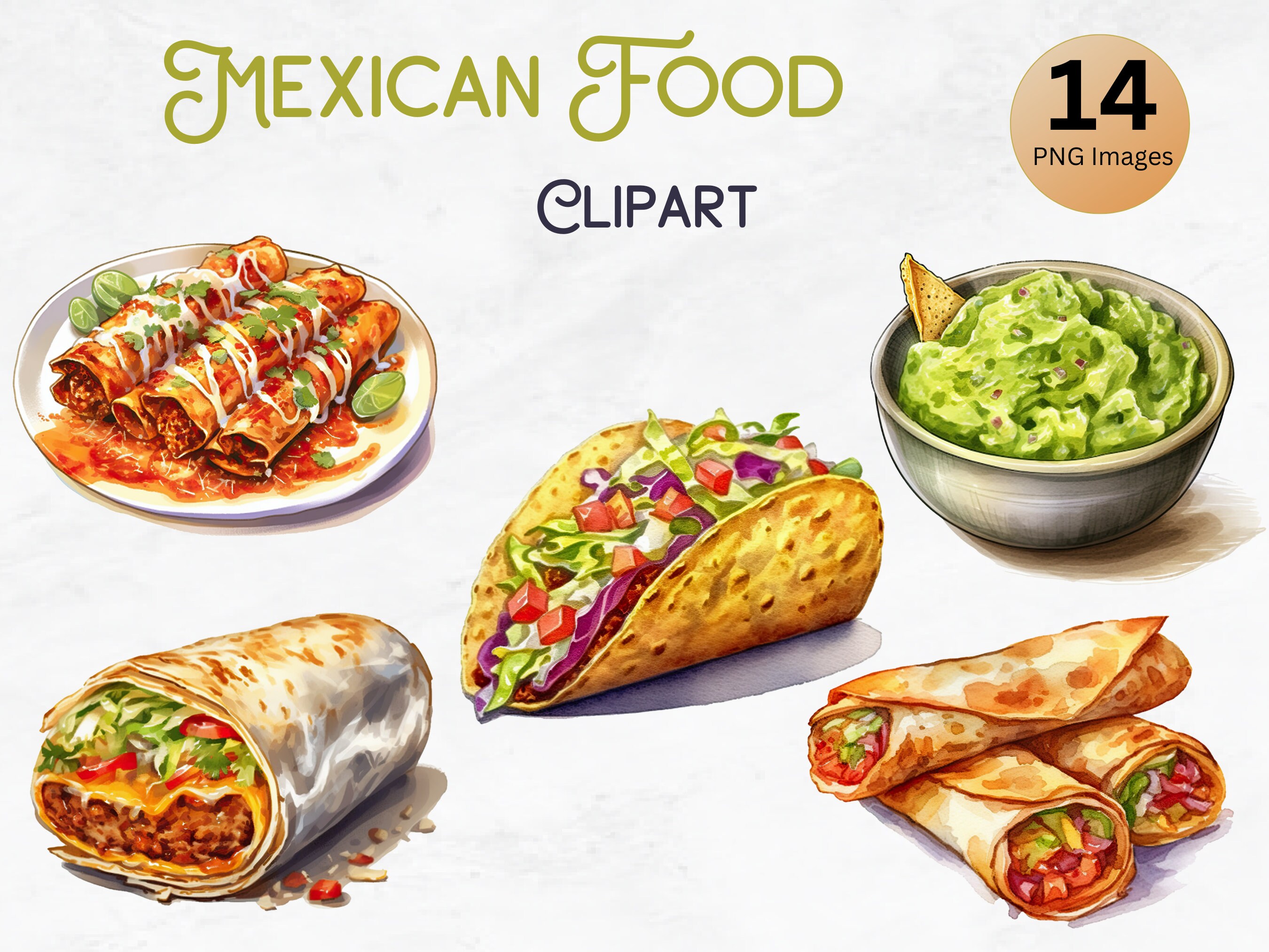Mexican Food Watercolor Clipart Bundle Tacos Burritos - Etsy