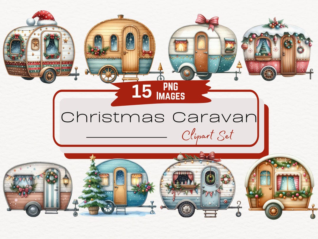 Cute Christmas Caravan Clipart Bundle, Winter Camping Hiking Digital ...