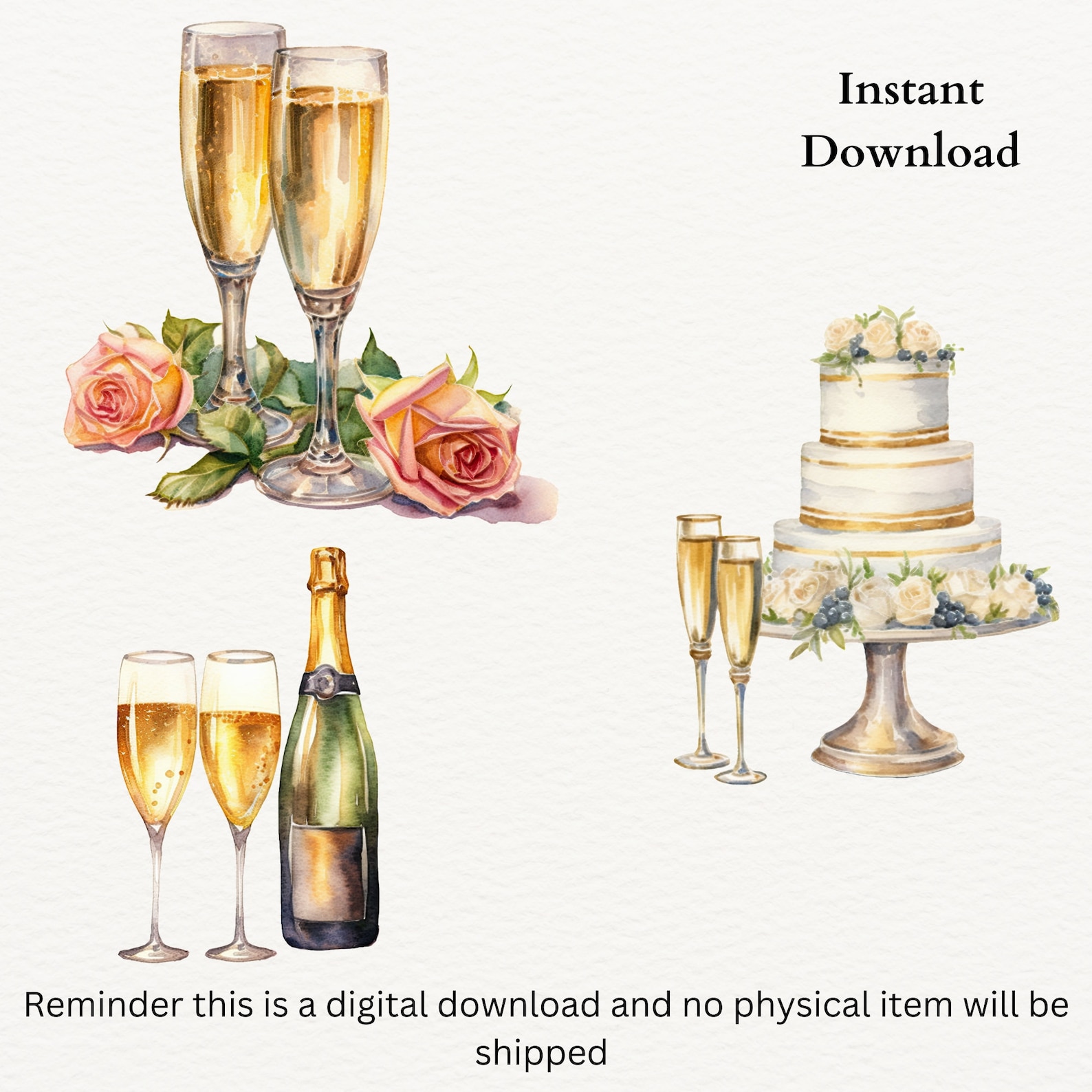 Champagne Watercolor Clipart, Champagne PNG, Celebration Party Clipart ...