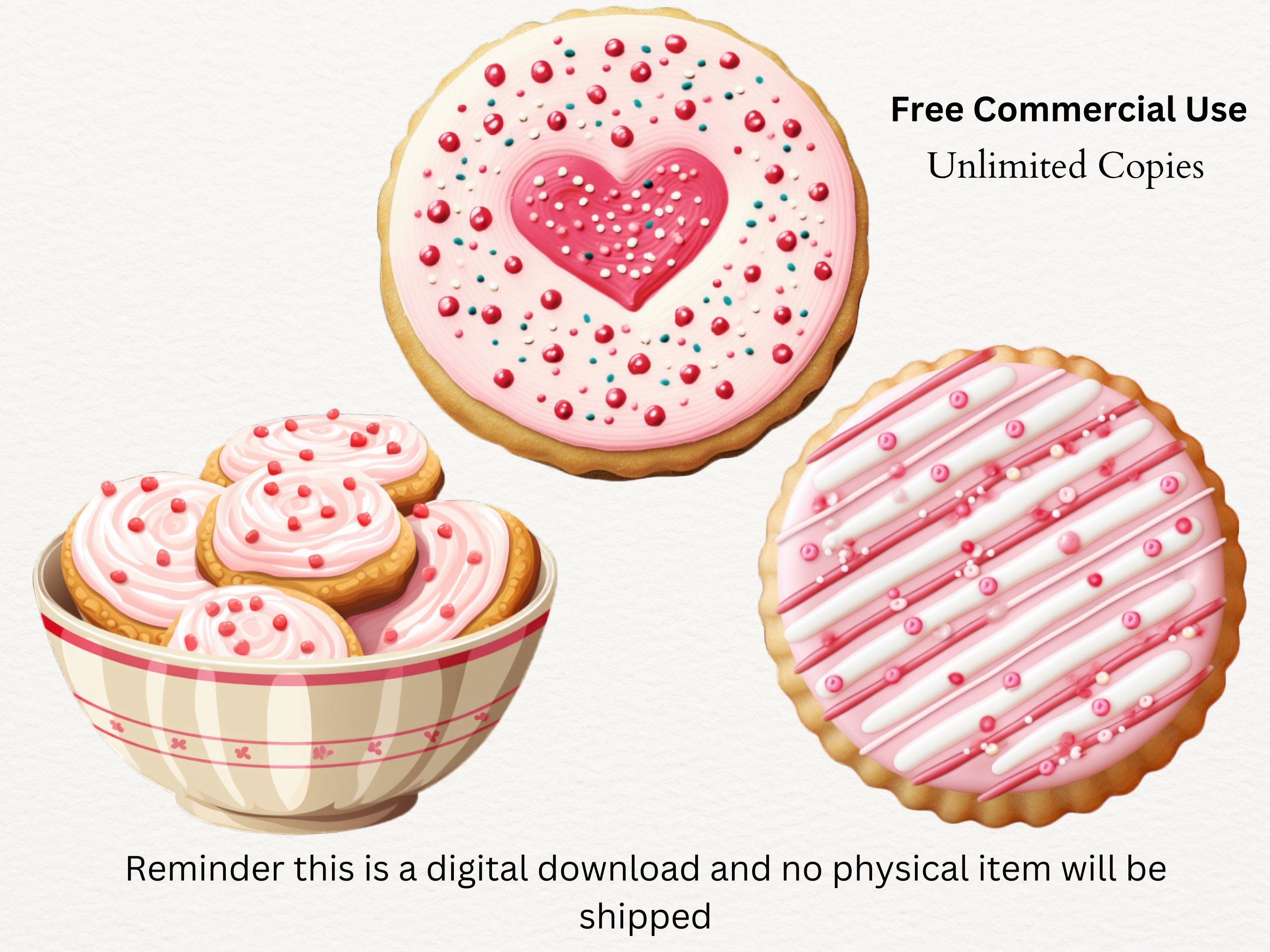 Cute Watercolor Valentine's Day Heart Cookie Clipart Bundle, Pink Red ...