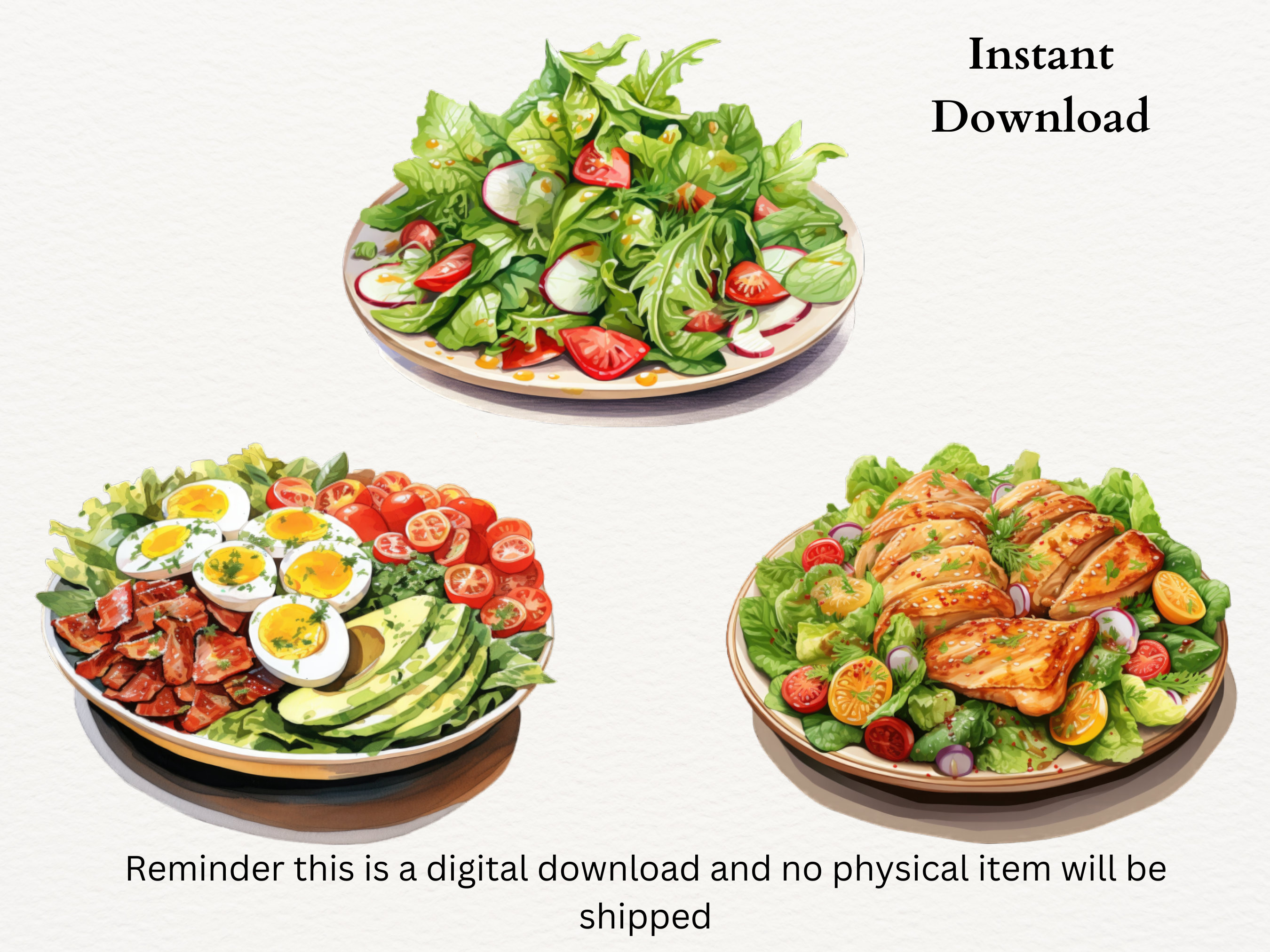 Watercolor Salad Digital Clipart Bundle, Healthy Lifestyle ...