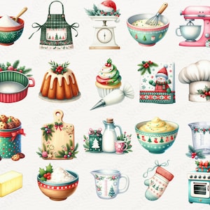 Watercolor Christmas Baking Clipart Bundle, Vintage Holiday Kitchen ...