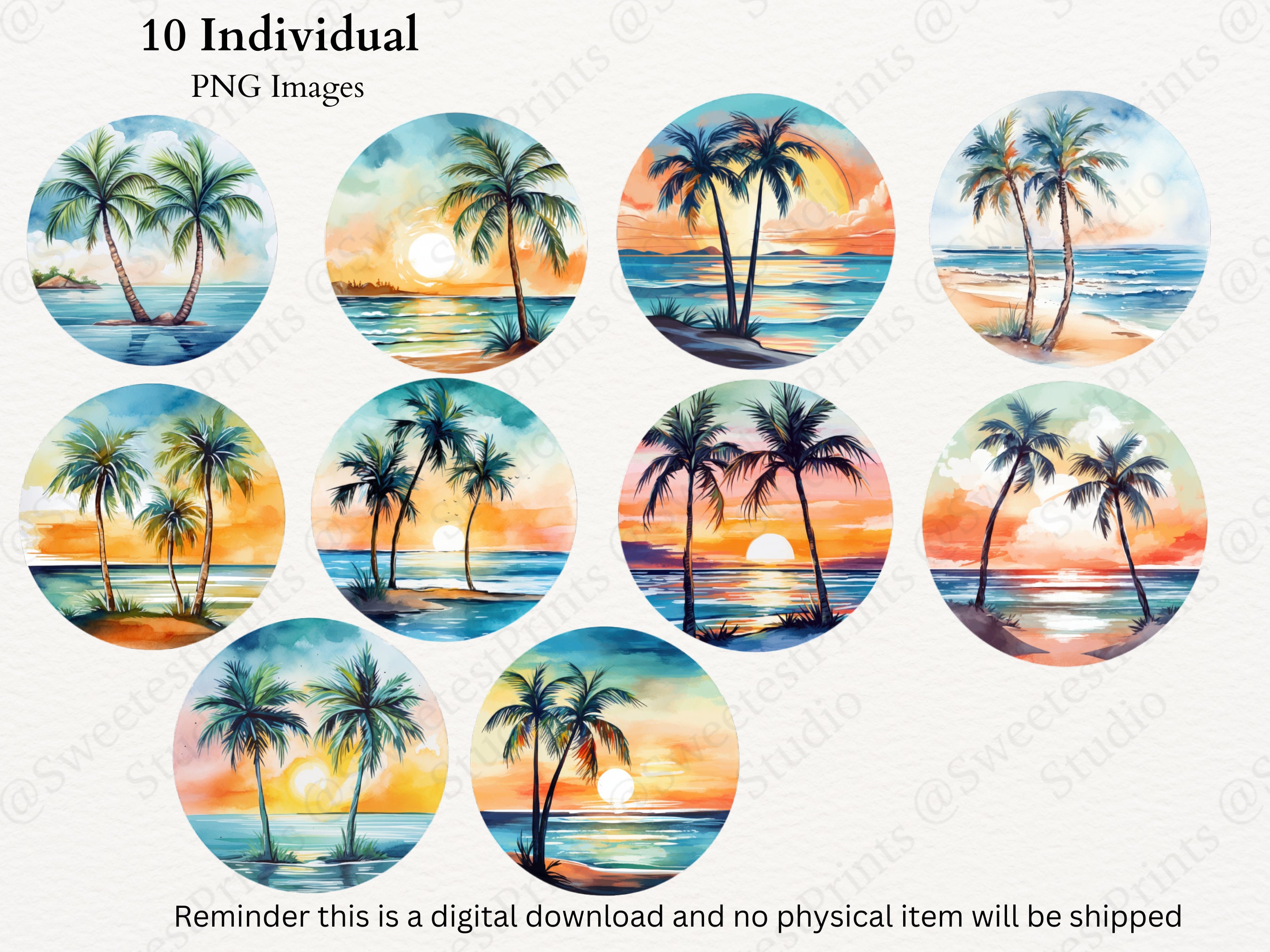 Watercolor Tropical Palm Tree Clipart Set, Summer Spring Beach Holiday ...