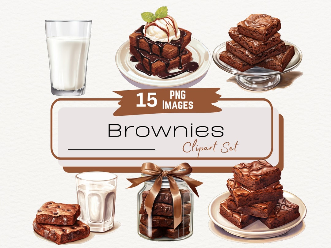 Chocolate Brownies Watercolor Clipart, Baked Dessert, Chocolate Chip ...