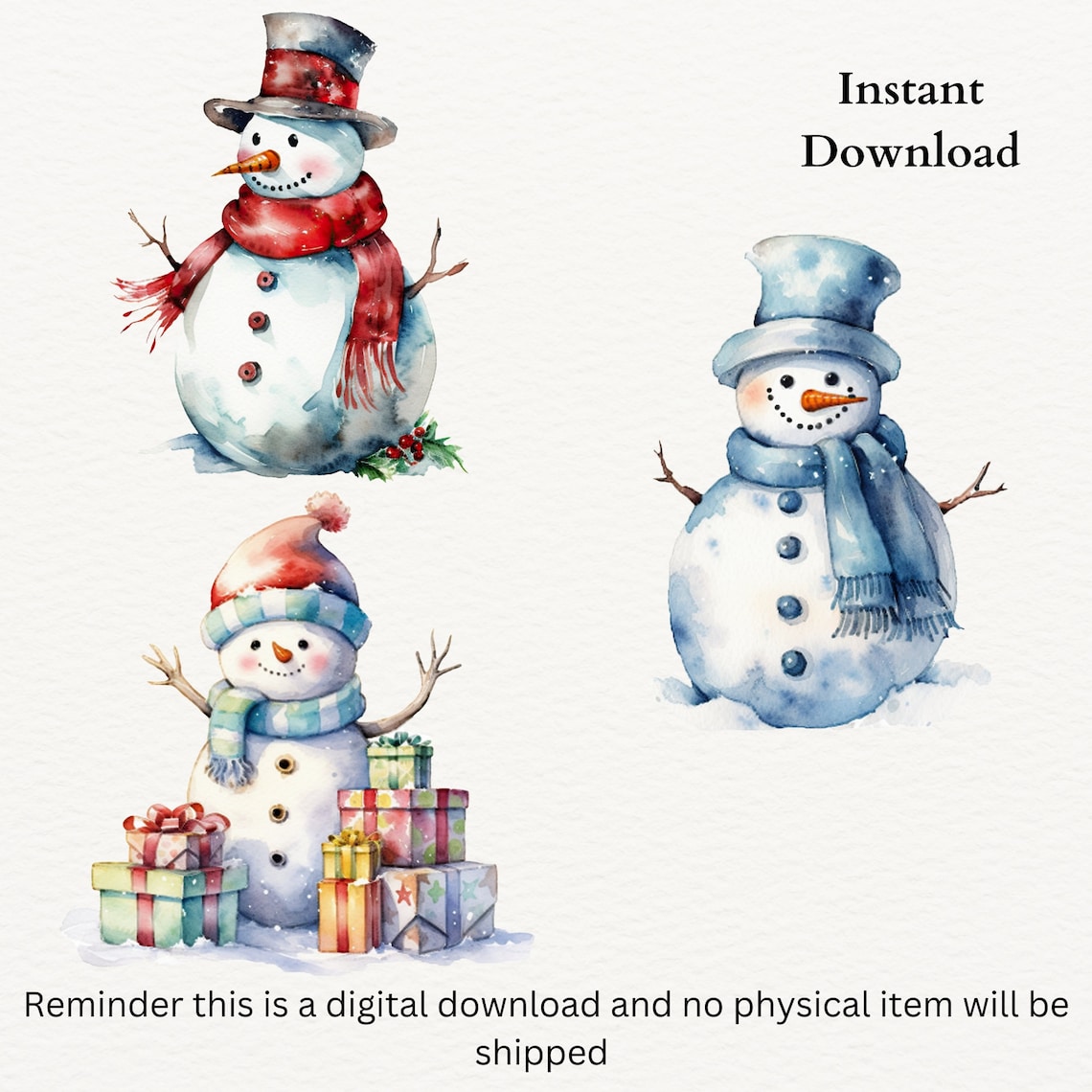Watercolor Snowman Clipart Set, Vintage Snowman PNG, Christmas Snowmen ...