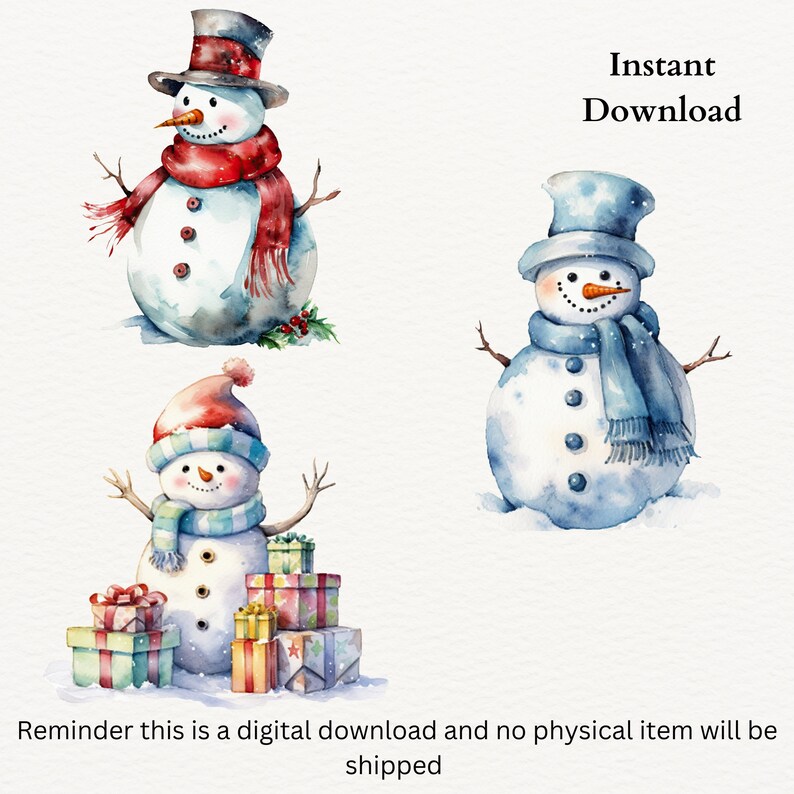 Watercolor Snowman Clipart Set, Vintage Snowman PNG, Christmas Snowmen ...