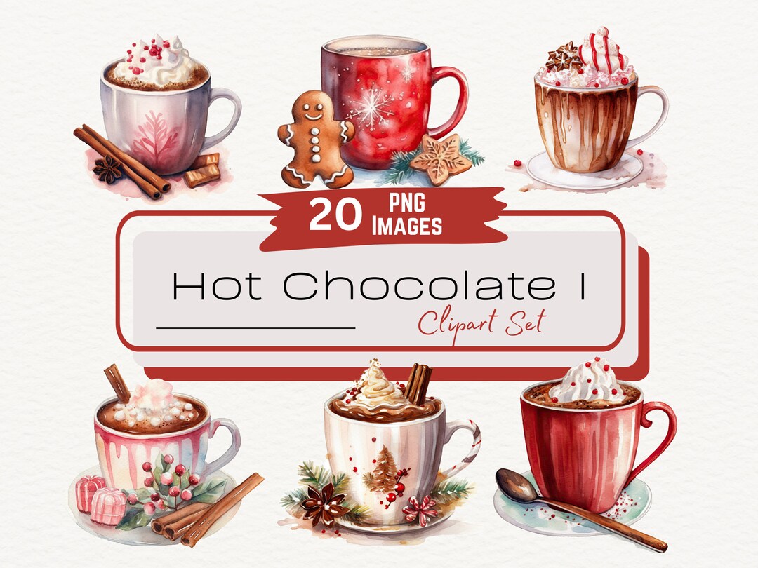 Hot Chocolate Watercolor Clipart Set, Transparent Holiday Cocoa ...