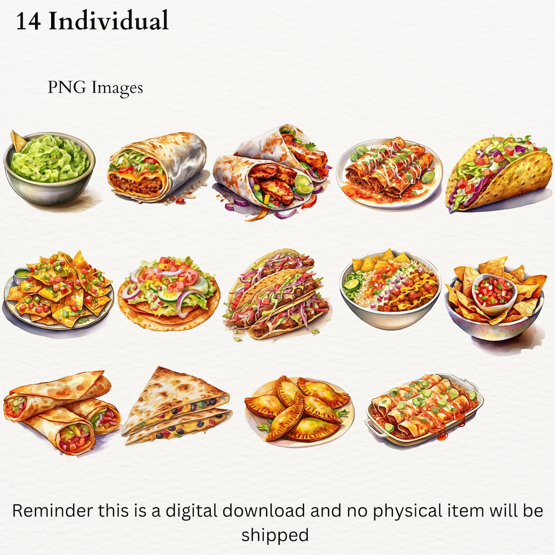 Mexican Food Watercolor Clipart Bundle Tacos, Burritos, Enchiladas ...