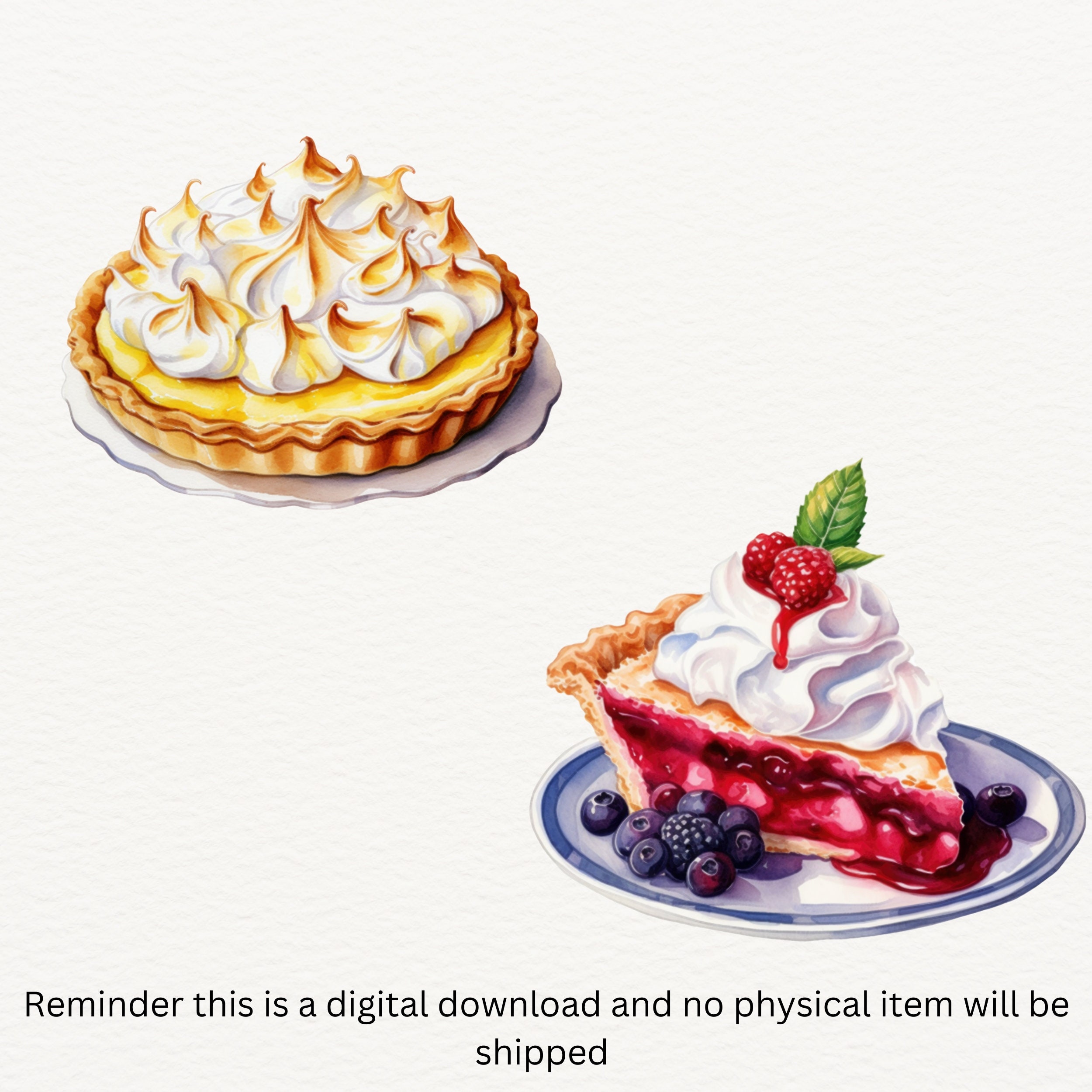 Dessert Pie Watercolor Clipart PNG Bundle, Food Clipart Bundle, Baking ...