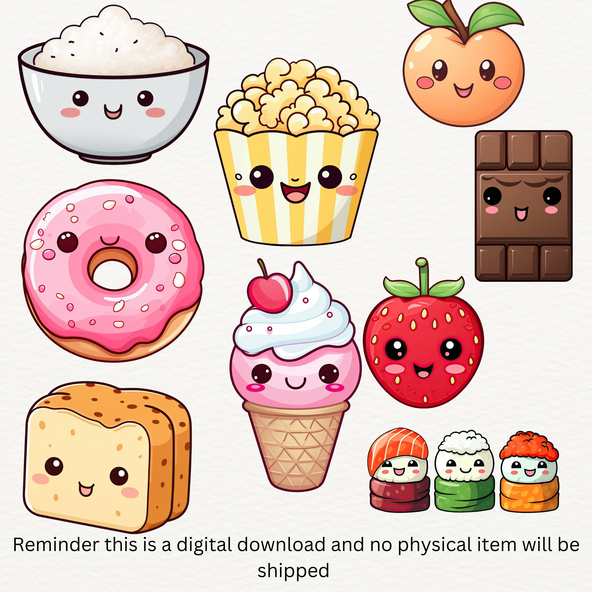 Cute Kawaii Food Stickers Clipart Bundle, Digital Printable Stickers ...