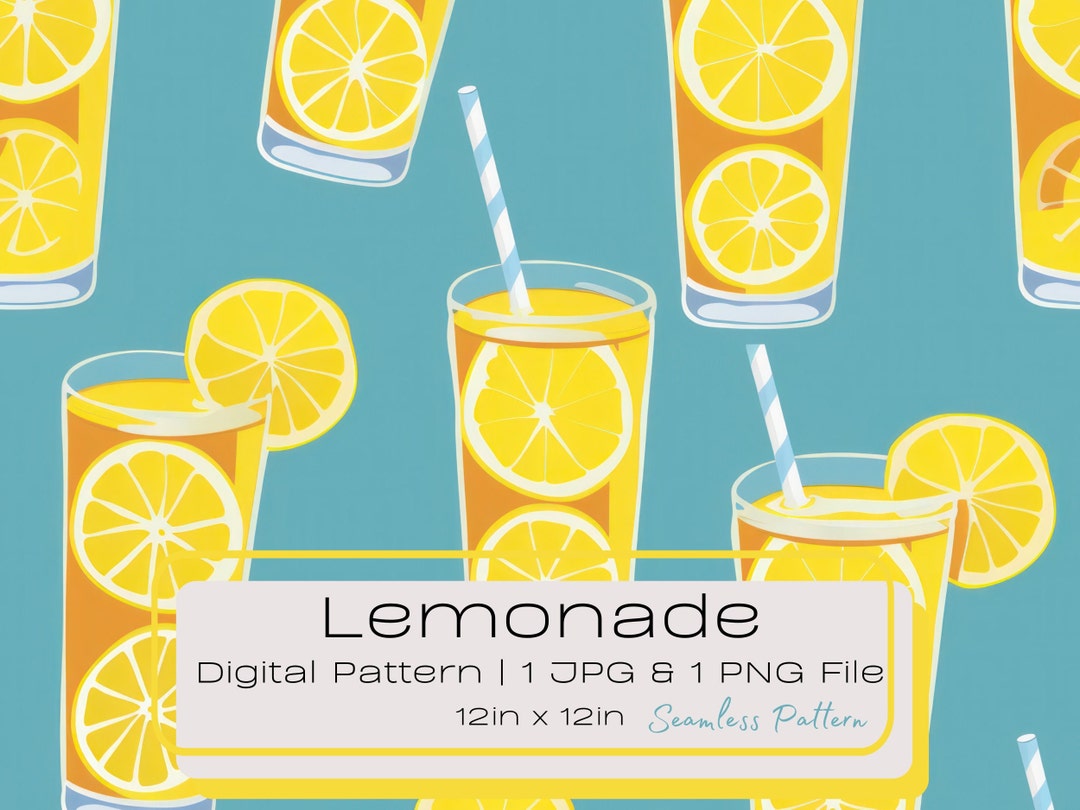 Watercolor Refreshing Lemonade Seamless Digital Pattern, Cute Summer ...
