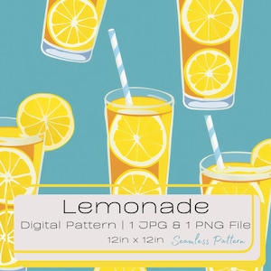 Watercolor Refreshing Lemonade Seamless Digital Pattern, Cute Summer ...