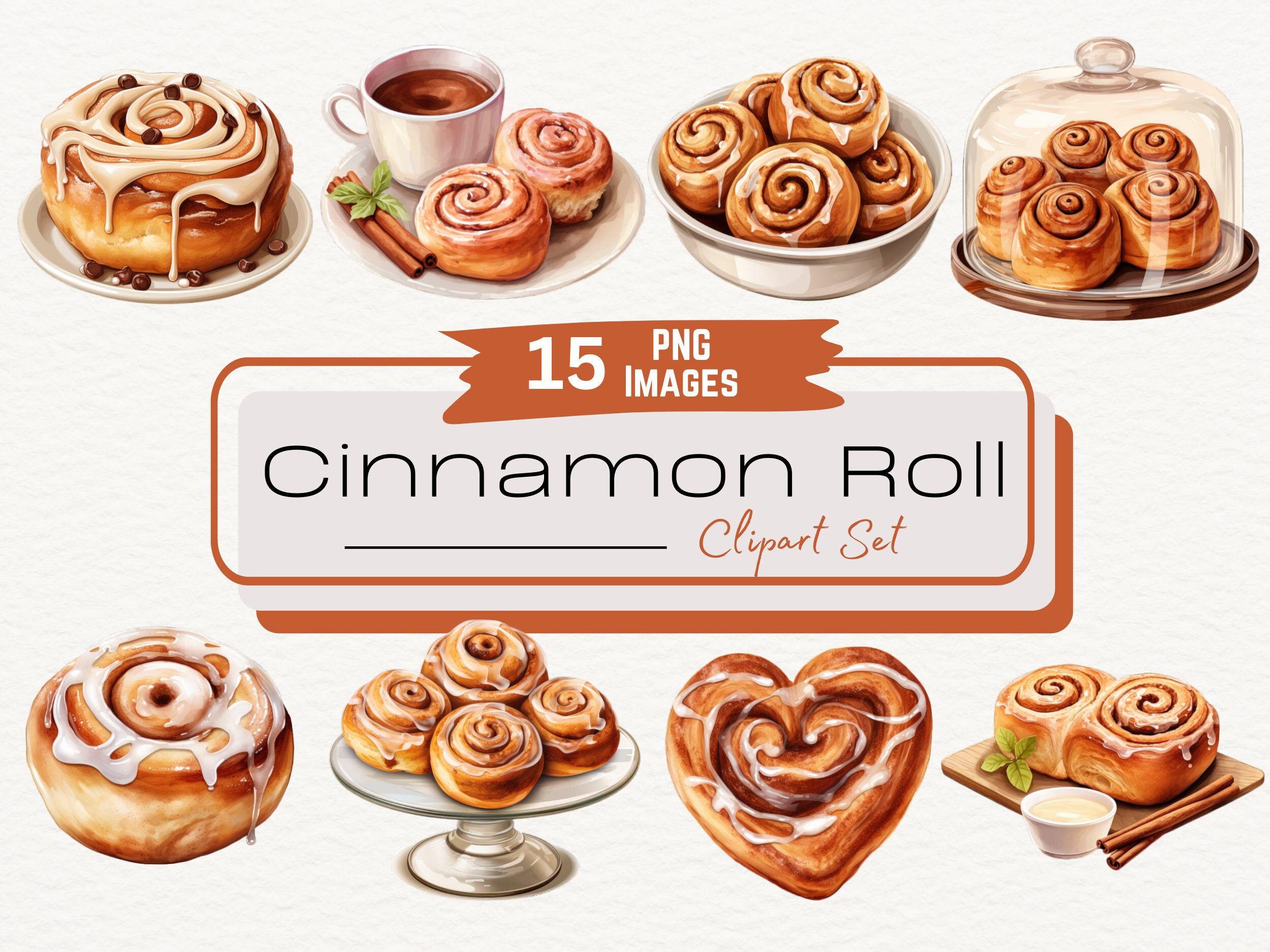 Watercolor Cinnamon Roll Clipart Set, Cute Breakfast Pastry Dessert ...