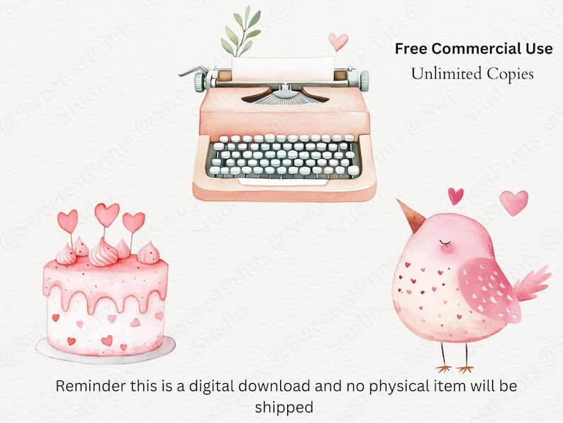 Cute Valentine's Day Watercolor Clipart Bundle, Boho Romantic Love ...