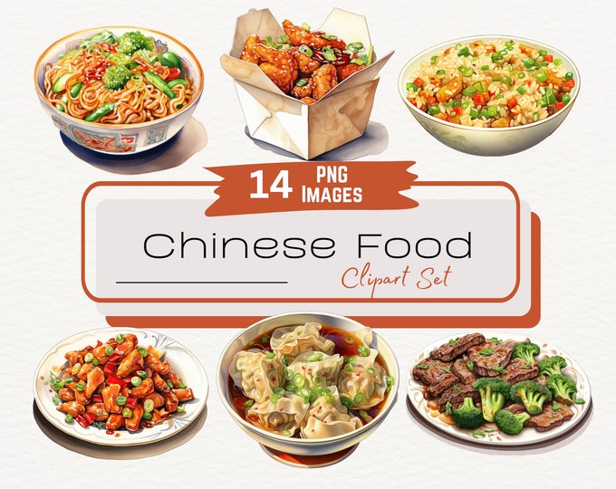 Chinese Food Clipart, Asian Cuisine Clip Art, Watercolor Food Images ...