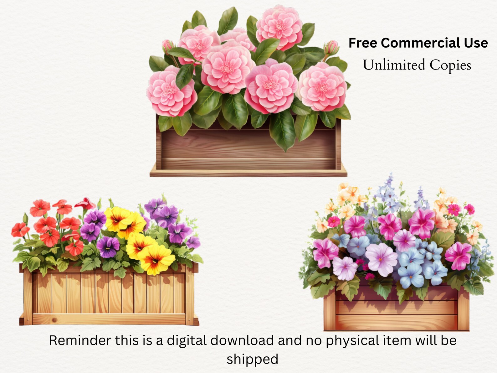 Watercolor Planter Box Clipart Bundle, Spring Garden Plant ...