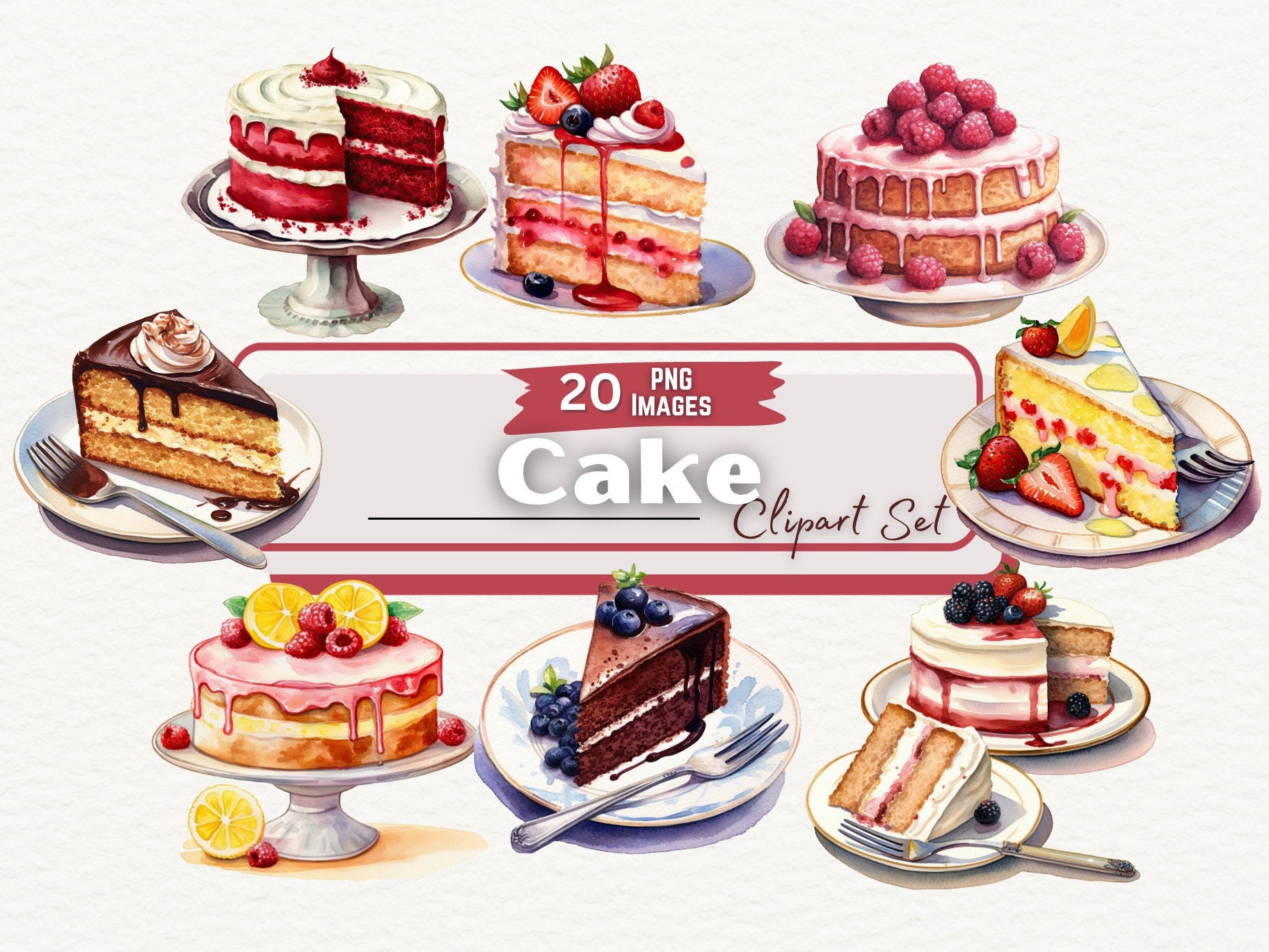 Dessert Cake Watercolor Clipart Sweet Treats Birthday Cake - Etsy