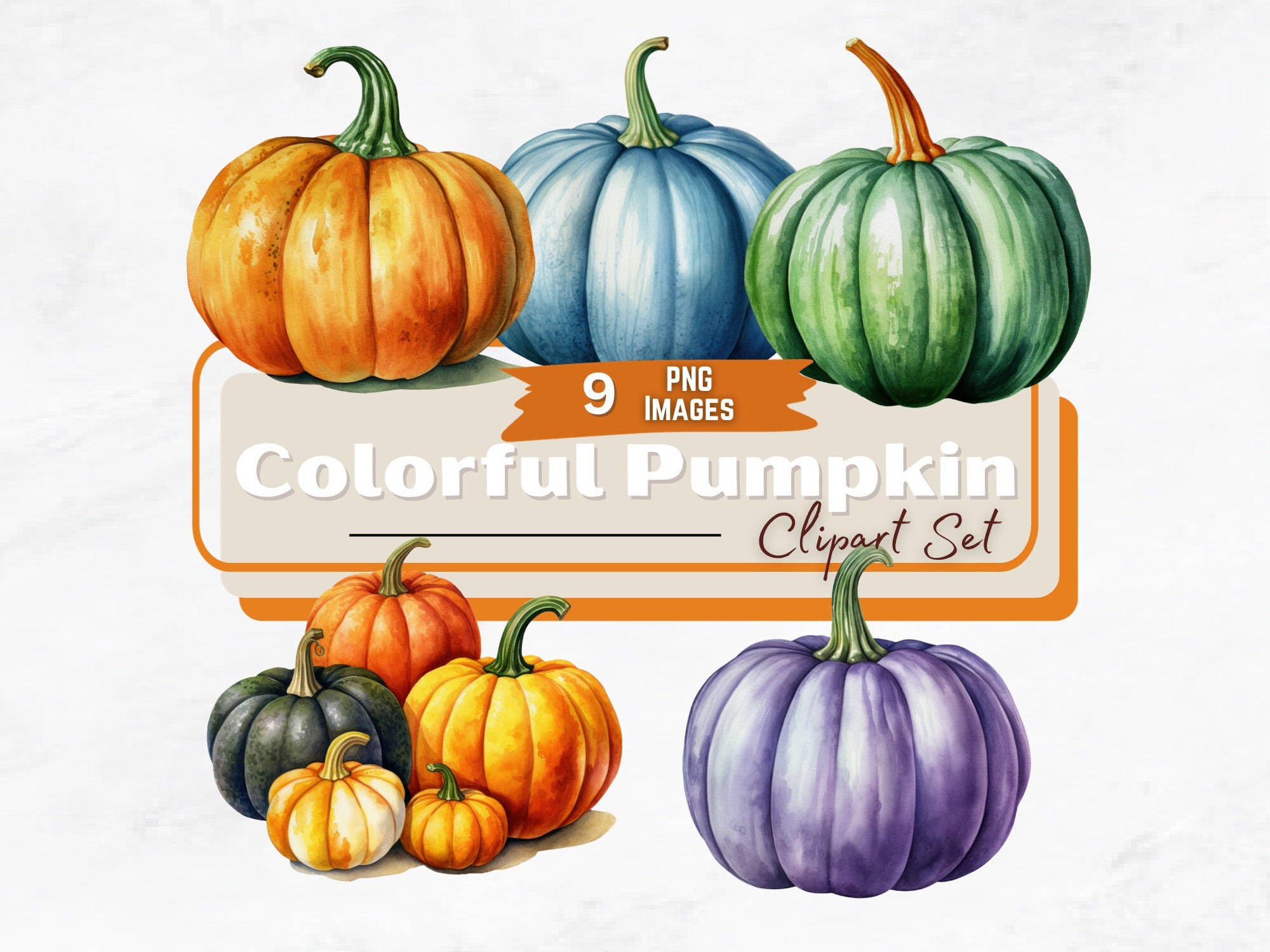 Colorful Watercolor Pumpkin Clipart, Rustic Pumpkin, Fall Pumpkin ...