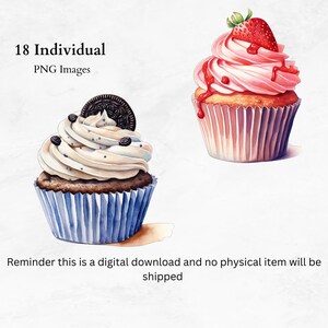 Watercolor Birthday Cupcake Clipart, Party Invitations, Dessert ...