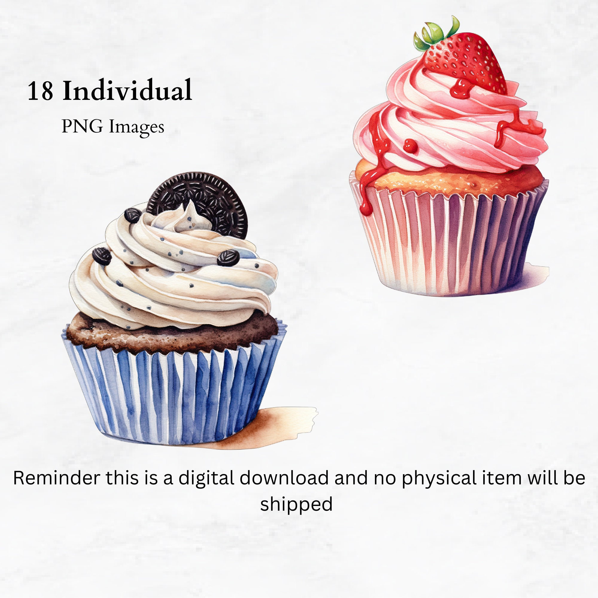 Watercolor Birthday Cupcake Clipart, Party Invitations, Dessert ...